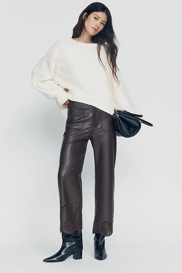 Maeve Cutout Faux-leather Cropped Trousers Pants