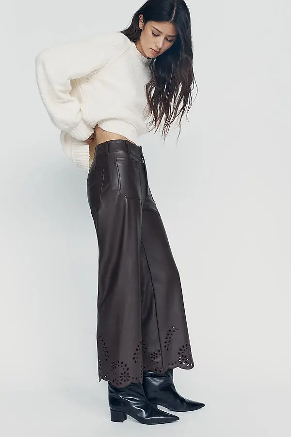 Maeve Cutout Faux-leather Cropped Trousers Pants