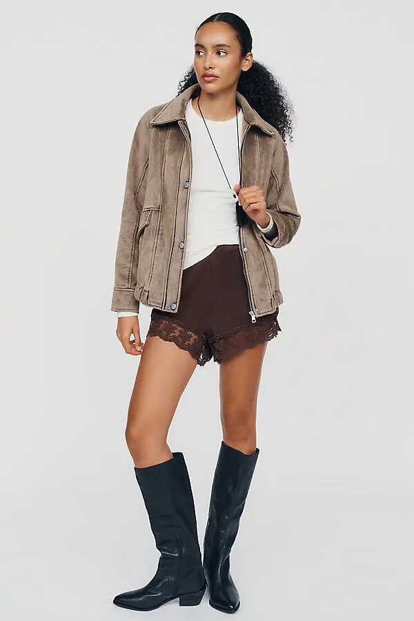 PILCRO Aviator Faux Suede Jacket