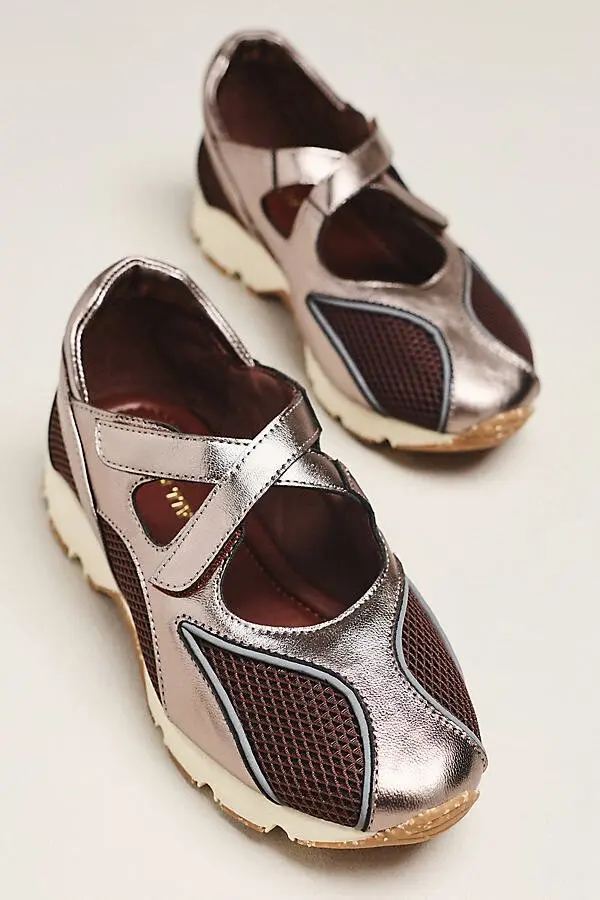 ALL BLACK Criss-cross Mary Jane Flats - Pewter