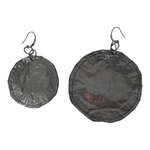 ROMER MILLINERY Metallic Silk Coin Earings Assymentrical Steel - Silver