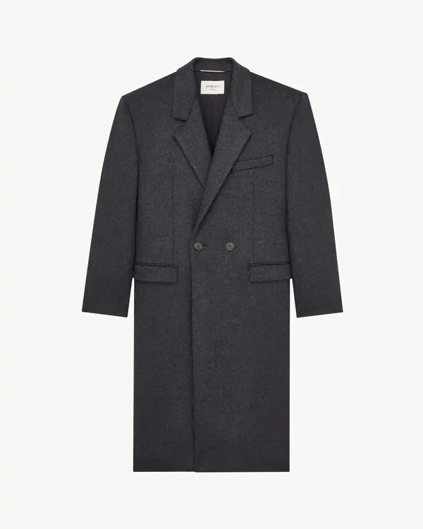 Saint Laurent Coat In Double-face Brushed Wool Felt - Anthracite
