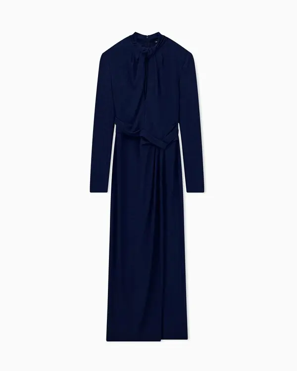 Giorgio Armani Long-sleeved Dress In Viscose Jersey With A Front Knot - Blue