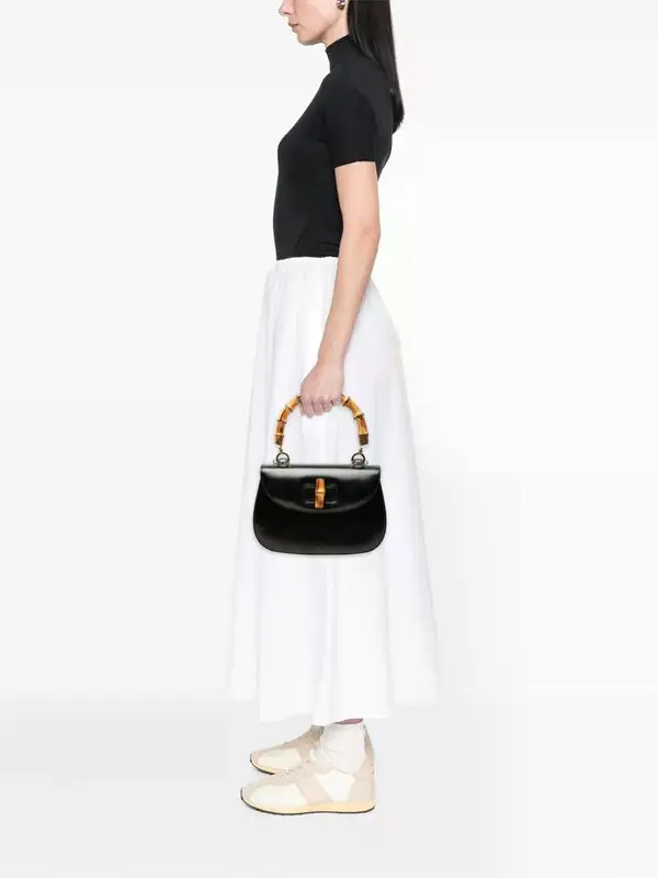 Gucci 20th Century Calfskin Bamboo Satchel - Black