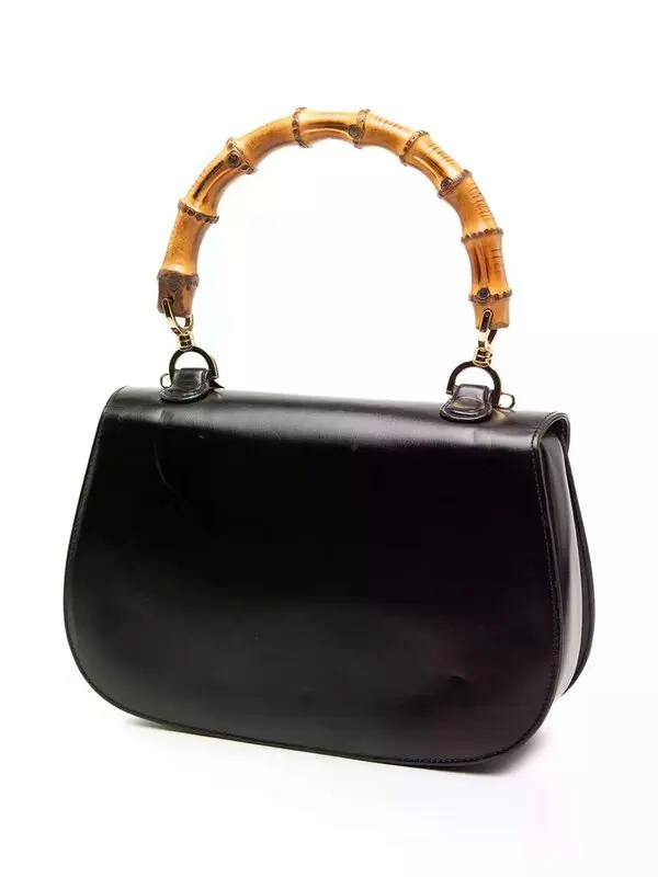 Gucci 20th Century Calfskin Bamboo Satchel - Black