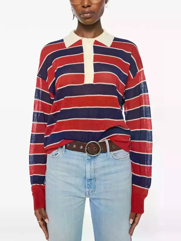 MOTHER The Biggie Raquette Striped Sweater - Red