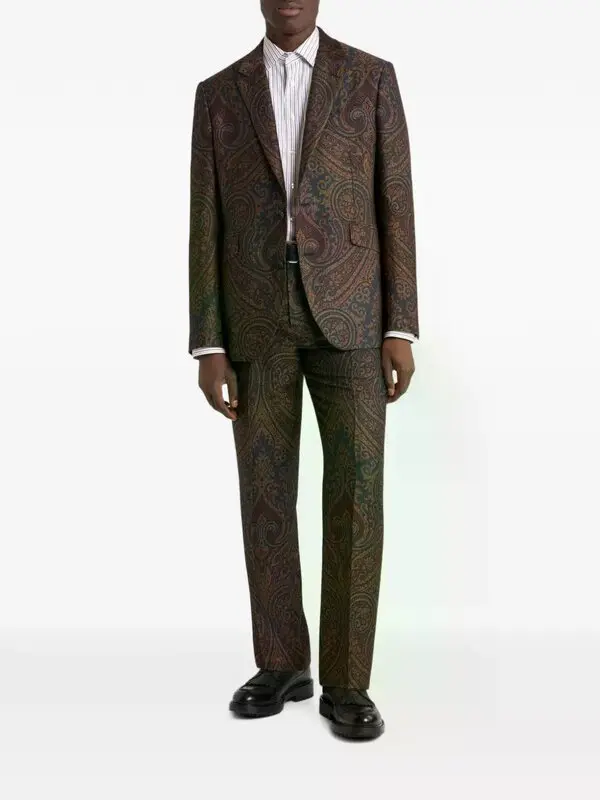 Etro Straight-leg Wool-blend Jacquard Trousers With Paisley Motif - Blue