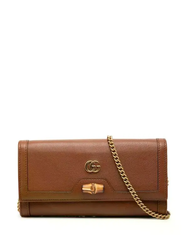 Gucci 2000-2015 Calfskin Bamboo Diana Wallet On Chain Crossbody Bag - Brown