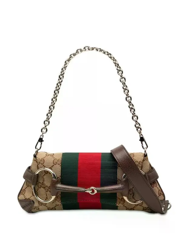 Gucci 2000-2015 Small Gg Canvas Horsebit Web Chain Satchel - Neutrals