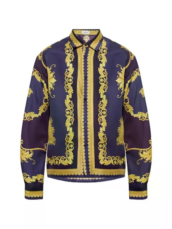 Versace Barocco-print Silk Shirt - Blue