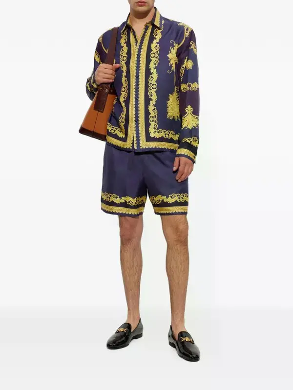Versace Barocco-print Silk Shirt - Blue