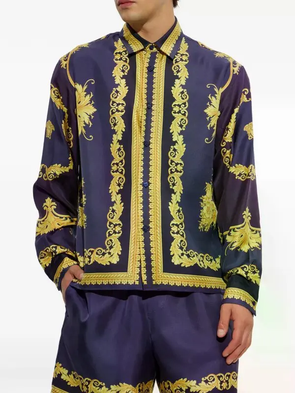 Versace Barocco-print Silk Shirt - Blue