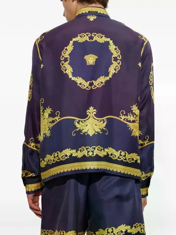 Versace Barocco-print Silk Shirt - Blue