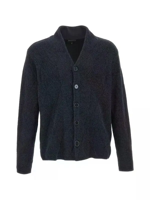 Emporio Armani Cardigan In A Virgin Wool-blend With Fancy Rib Details - Blue
