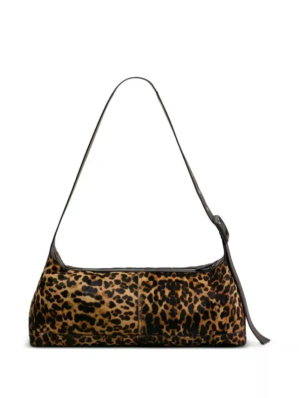 AMI Paris Small Cowhide Leather Leopard-printed Etienne Crossbody Bag - Neutrals