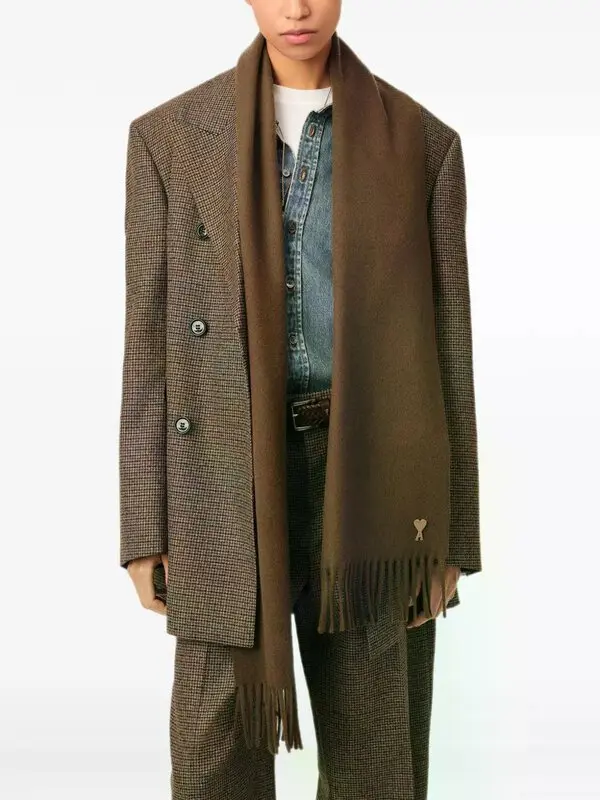 AMI Paris Wool Scarf With De Coeur Patch