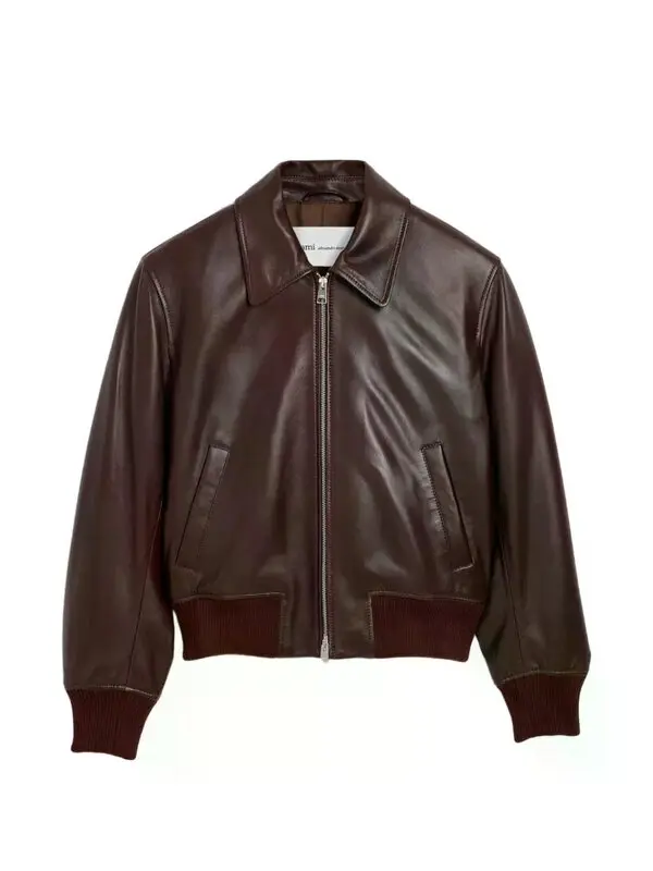 AMI Paris Lamb-leather Zipped Jacket - Brown
