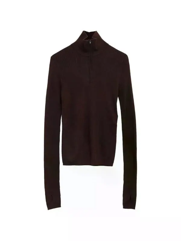 THE FRANKIE SHOP Sade Half-zip Ribbed-knit Sweater - Brown