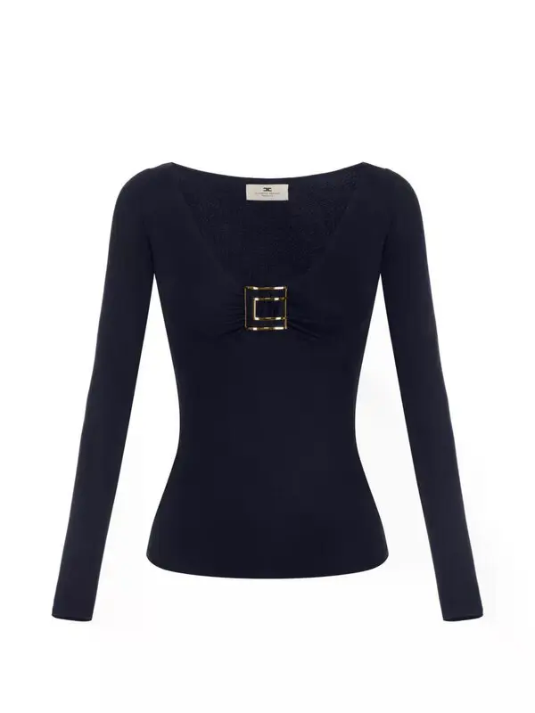Elisabetta Franchi Jewel Logo Detail Long Sleeve Top - Blue