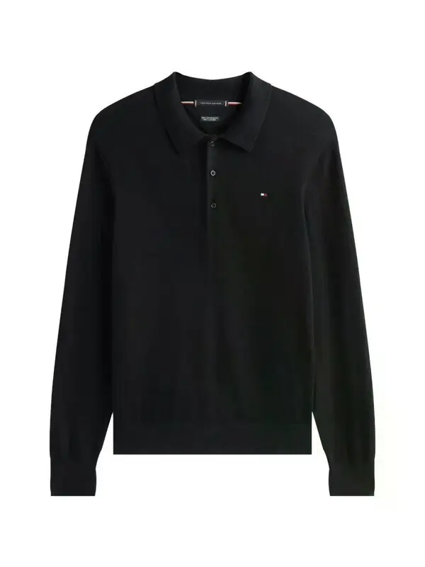Tommy Hilfiger Logo-embroidered Long-sleeve Polo Shirt - Black
