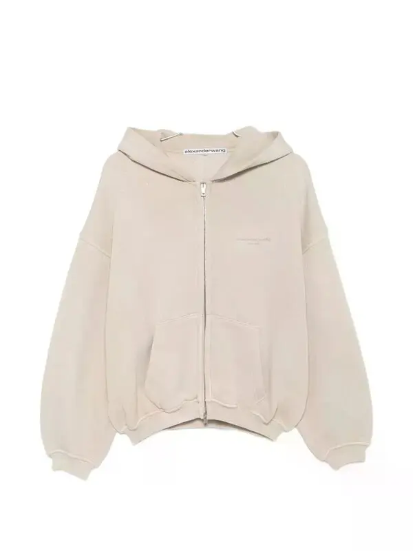 Alexander Wang Logo-print Zip-up Hoodie - Neutrals