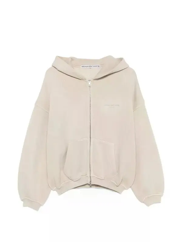 Alexander Wang Logo-print Zip-up Hoodie - Neutrals