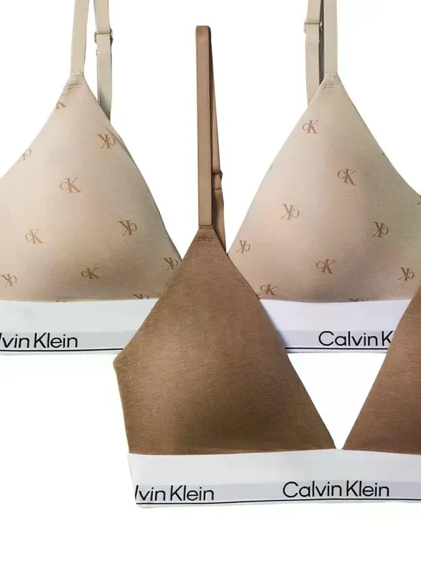 Calvin Klein Logo-print Triangle Bras - Neutrals