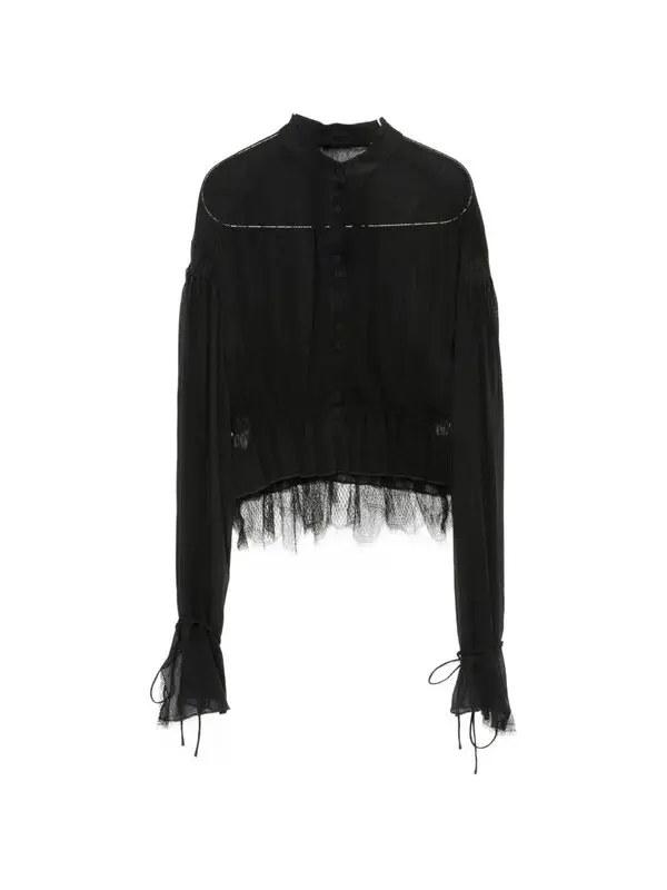 Isabel Benenato Lace-trimmed Button-up Blouse - Black