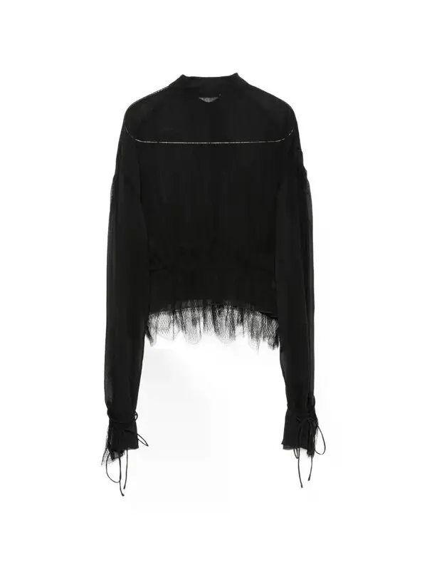Isabel Benenato Lace-trimmed Button-up Blouse