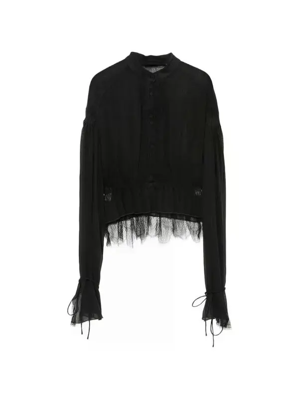 Isabel Benenato Lace-trimmed Button-up Blouse