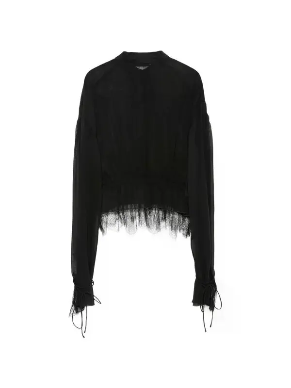 Isabel Benenato Lace-trimmed Button-up Blouse