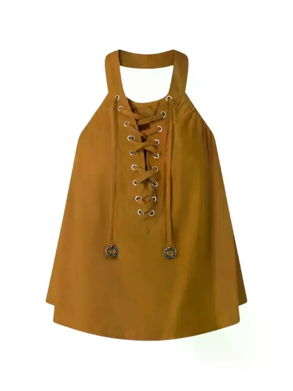 Pinko Lace-up Halterneck Top - Brown