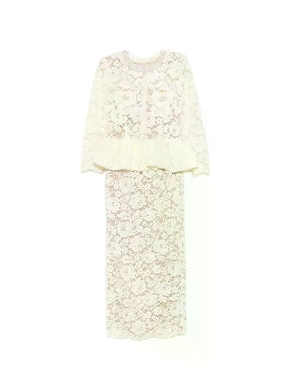 SELF-PORTRAIT Floral-lace Peplum Dress - Neutrals