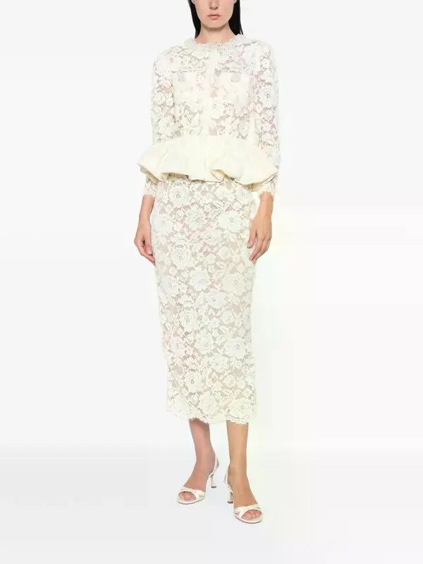 SELF-PORTRAIT Floral-lace Peplum Dress - Neutrals