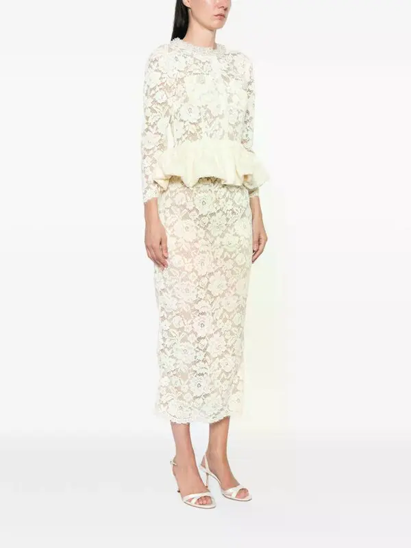 SELF-PORTRAIT Floral-lace Peplum Dress - Neutrals