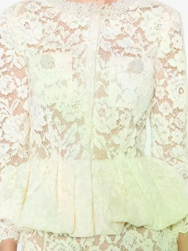 SELF-PORTRAIT Floral-lace Peplum Dress - Neutrals