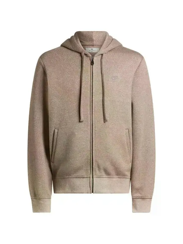 Etro Knit Jacquard Hooded Sweatshirt With Arnica Motif - Neutrals
