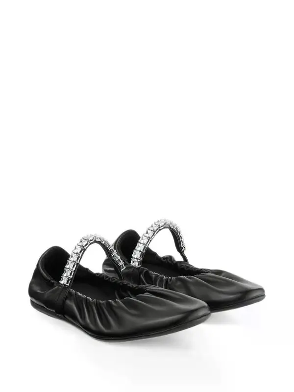 JIMMY CHOO Jade Soft Nappa Leather Ballerina Flats With Crystal Strap - Black