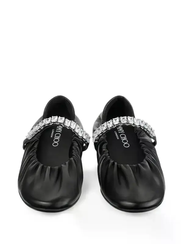 JIMMY CHOO Jade Soft Nappa Leather Ballerina Flats With Crystal Strap - Black