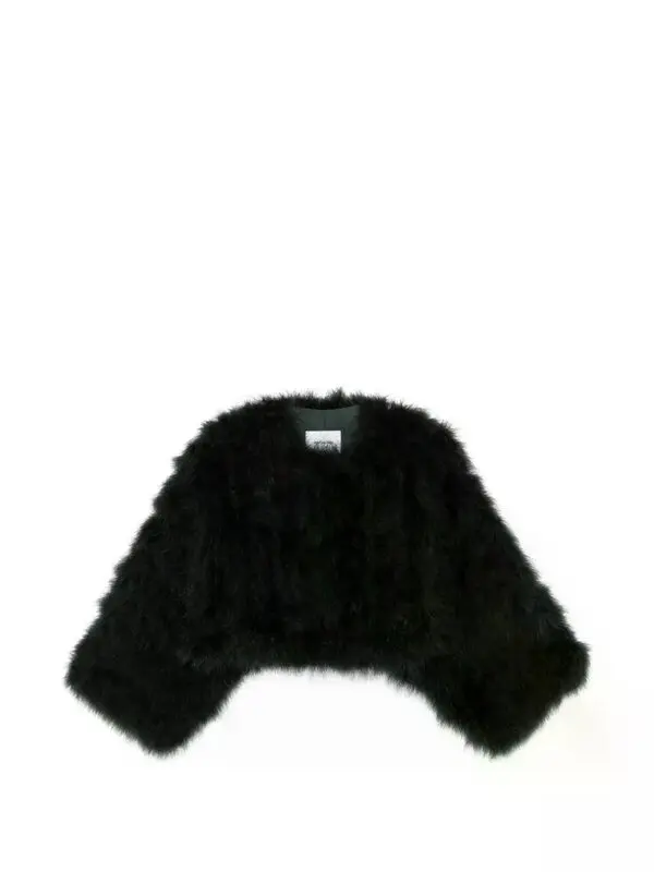 YVES SALOMON Feather-trim Cropped Jacket - Black