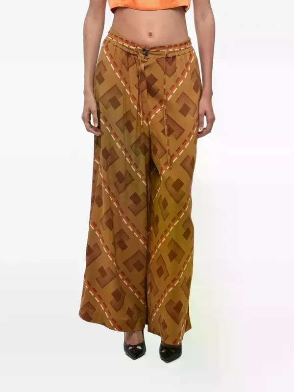 PIERRE-LOUIS MASCIA Geometric-pattern Palazzo Pants - Brown