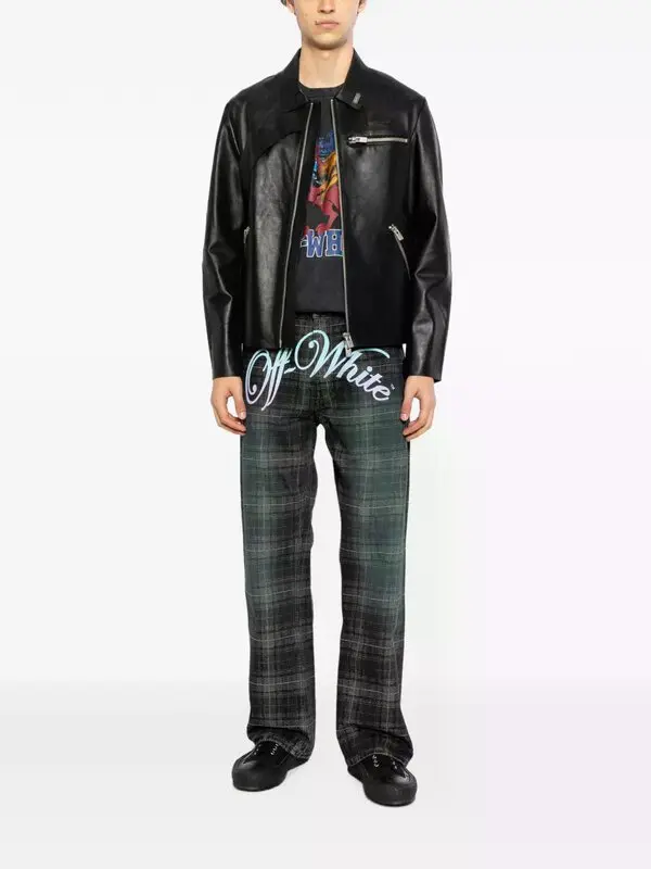 Off-White Check Jaquarded Straight Jeans - Black