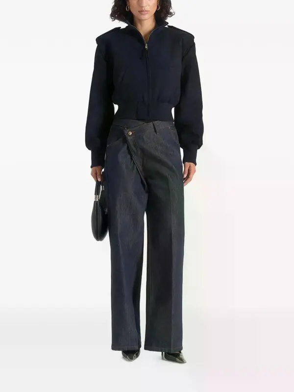 Manière De Voir Suede Layered-shoulder Cropped Bomber Jacket - Blue