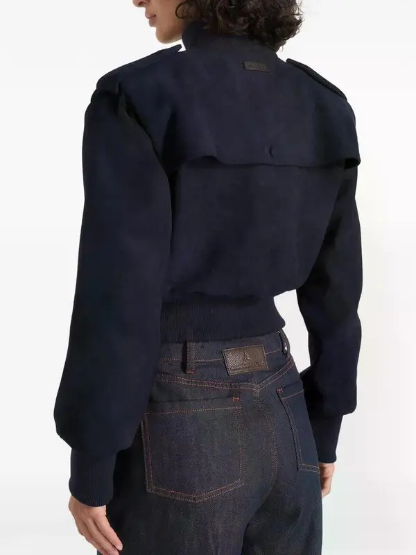 Manière De Voir Suede Layered-shoulder Cropped Bomber Jacket - Blue