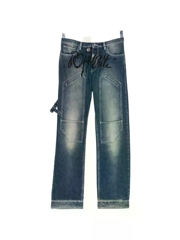 Off-White Cherry Diagonal Twist Stack Jeans - Blue