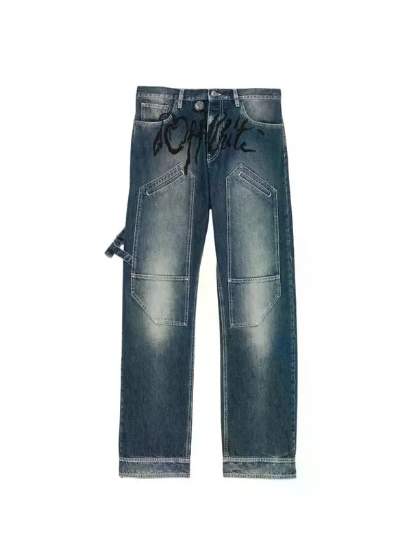 Off-White Cherry Diagonal Twist Stack Jeans - Blue