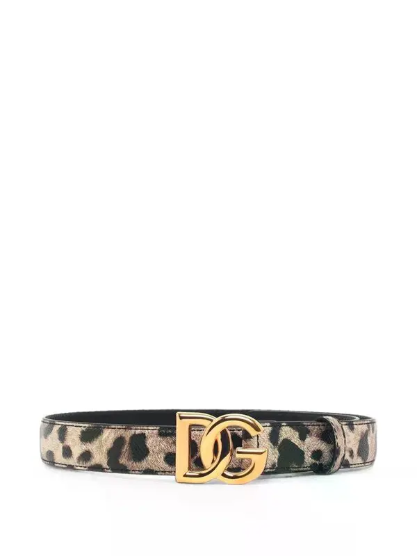 Dolce & Gabbana Leopard-print Logo-plaque Leather Belt - Neutrals