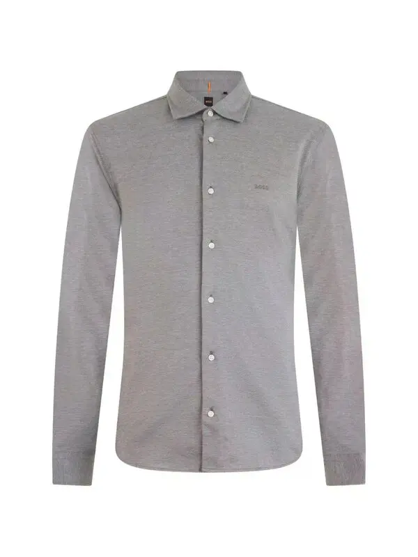 BOSS Logo-embroidered Long-sleeve Shirt - Grey