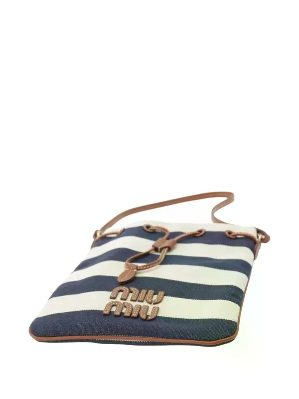 Miu Miu 2010-2026 Striped Canvas Logo Drawstring Handbag