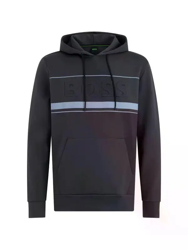 BOSS Logo-emed Stripe-detail Hoodie - Grey